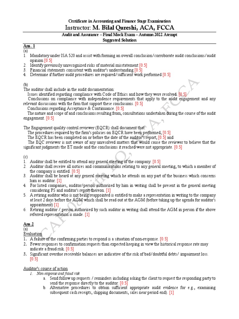 CAF-08 Final Mock Exam - Suggested Solution | PDF