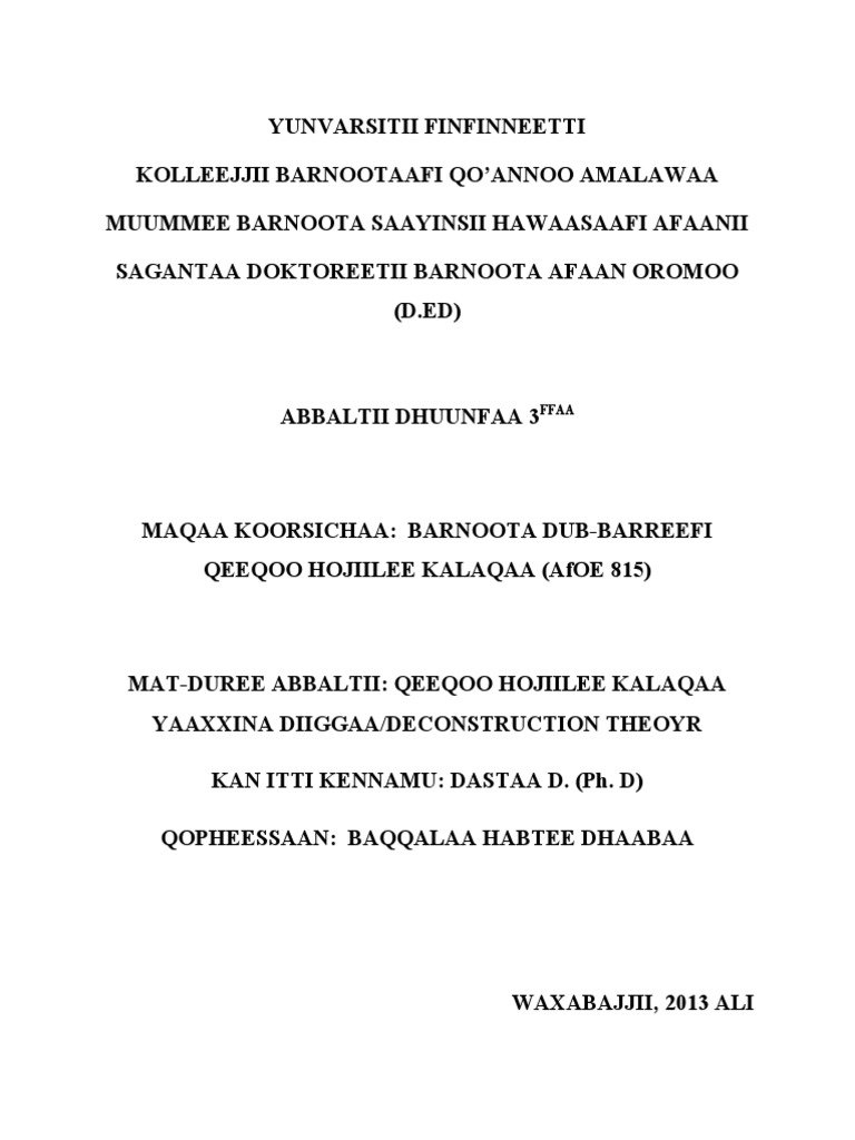Abb 3ffaa Yaaxxina Diiggaa Baqqalaa Habtee | PDF