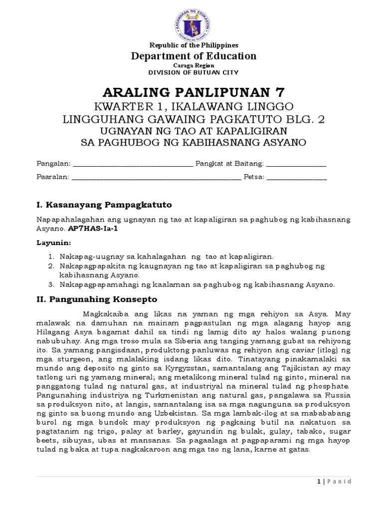 Ap7 Wlas Q1 W2 Sarsale | PDF