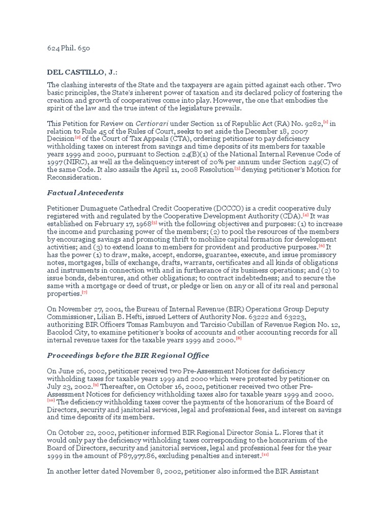 Dumaguete COOP vs. CIR | PDF | Taxes | Economies