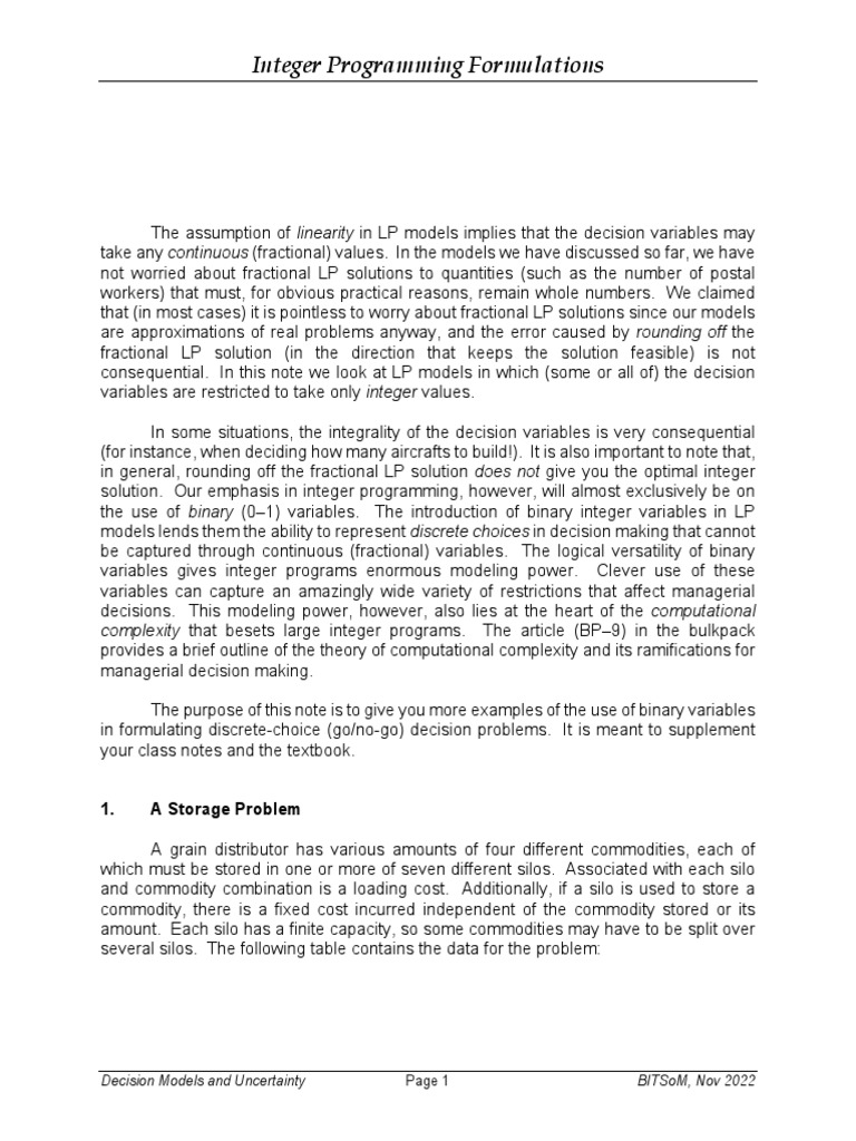 IP Formulation | PDF | Linear Programming | Analysis