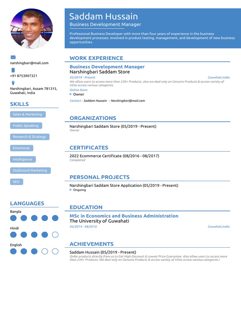 Narshingbari Saddam CV Resume | PDF