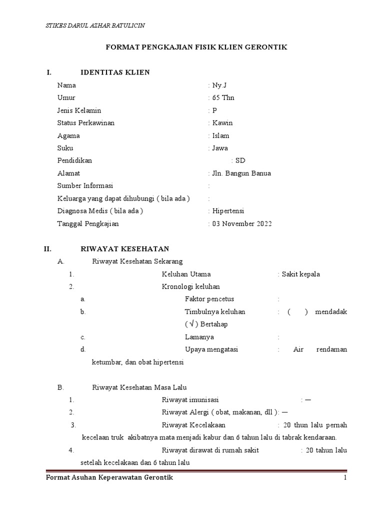 FORMAT PENGKAJIAN FISIK KLIEN GERONTIK New | PDF
