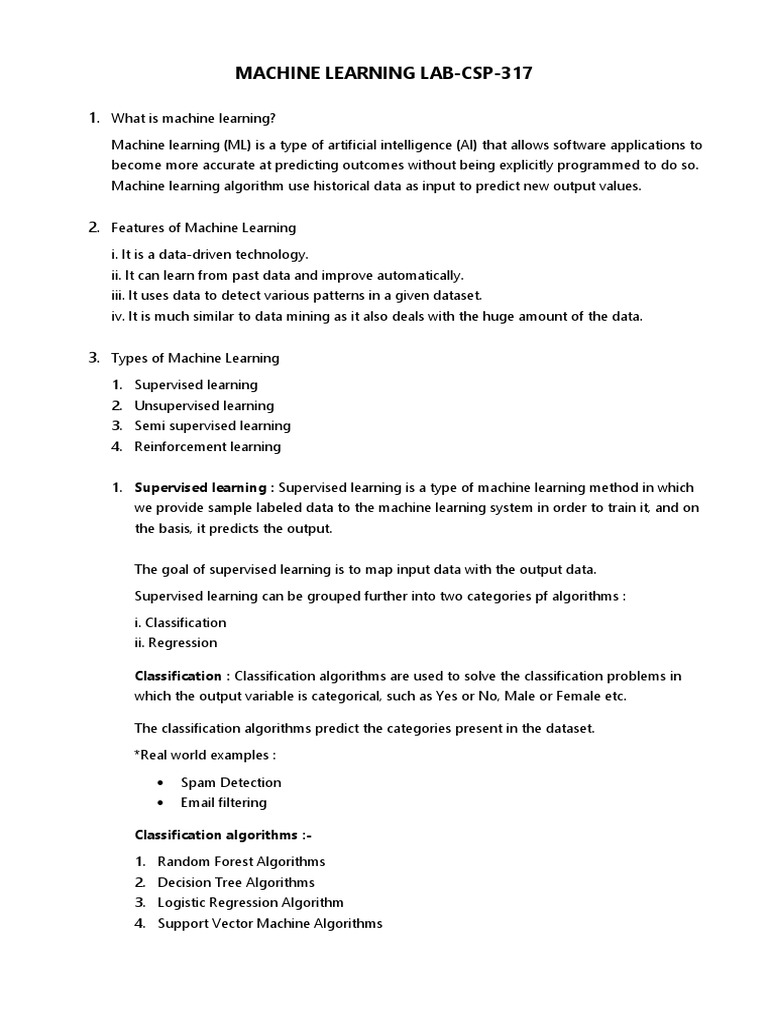 Machine Learning Lab Viva | PDF | Machine Learning | Statistical Classification