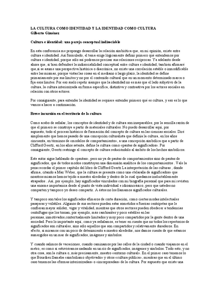 La Cultura Como Identidad y La Identidad Como Cultura | PDF ...