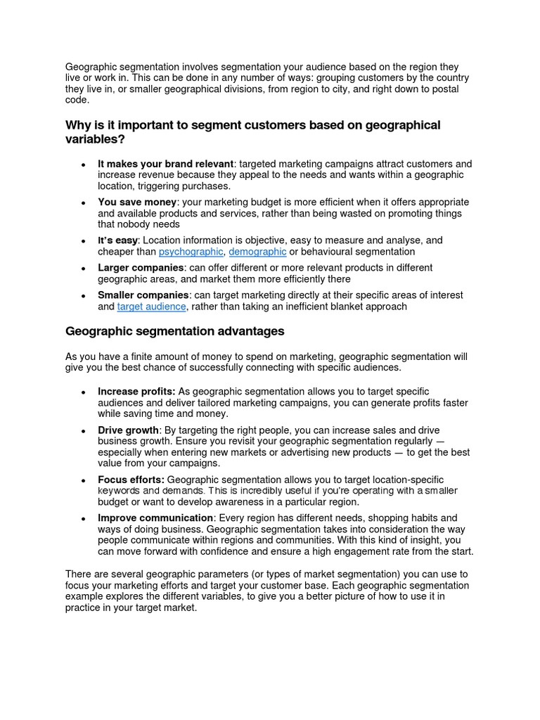 Geographic Marketing Segmentation | Download Free PDF | Market ...