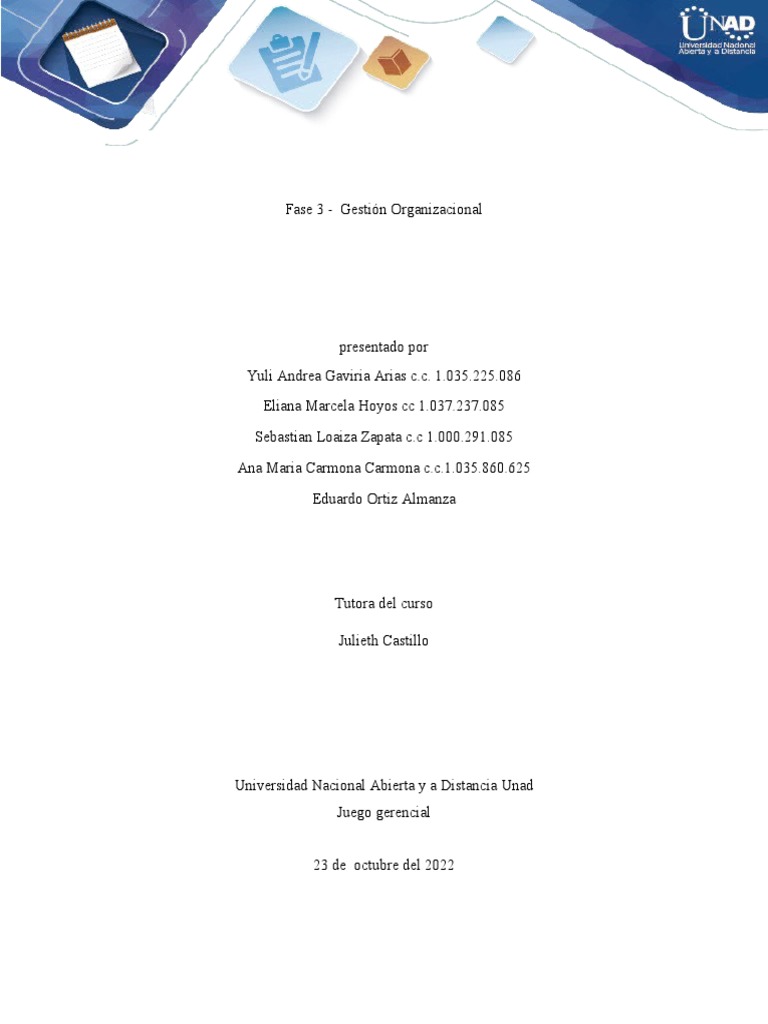 Fase 3 Grupal - Gestion Organizacional | PDF