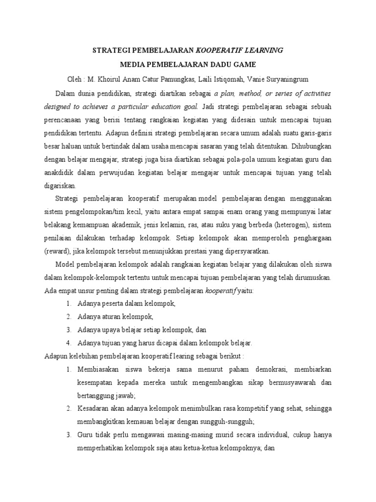 Strategi Pembelajaran Kooperatif Learning-1 | PDF
