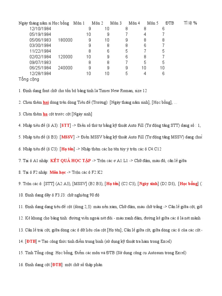 Bai Tap Excel | PDF