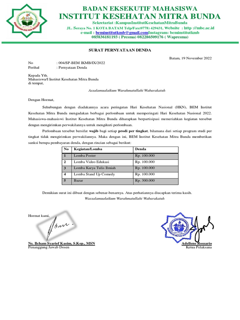 Surat Pernyataan Denda | PDF