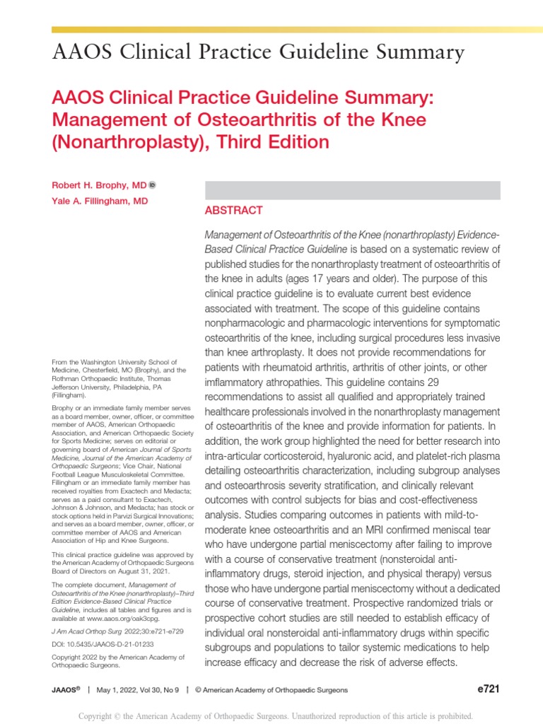 AAOS Clinical Practice Guideline Summary .10 | PDF | Osteoarthritis ...