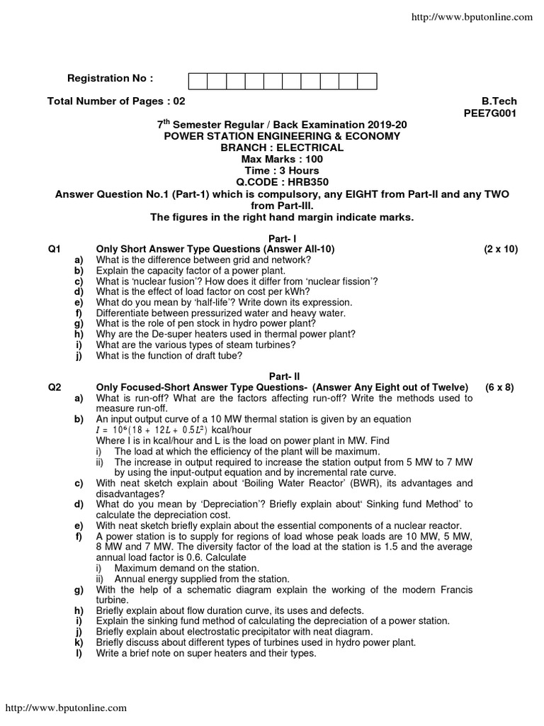 Btech Electrical 7 Sem Power Station Engineering and Economy Pee7g001 ...