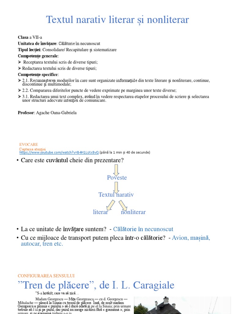Textul Narativ Literar Si Nonliterar Agache Oana | PDF