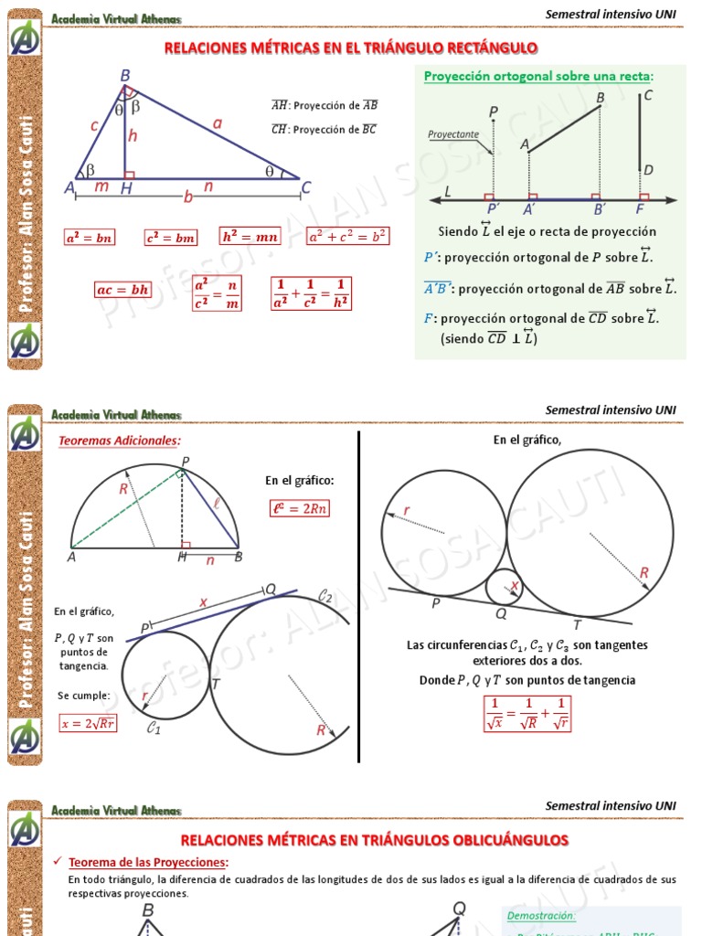 Relaciones Métricas en El Triángulo Rectángulo y Oblicuángulos Semestral Intensivo Uni Athenas | PDF