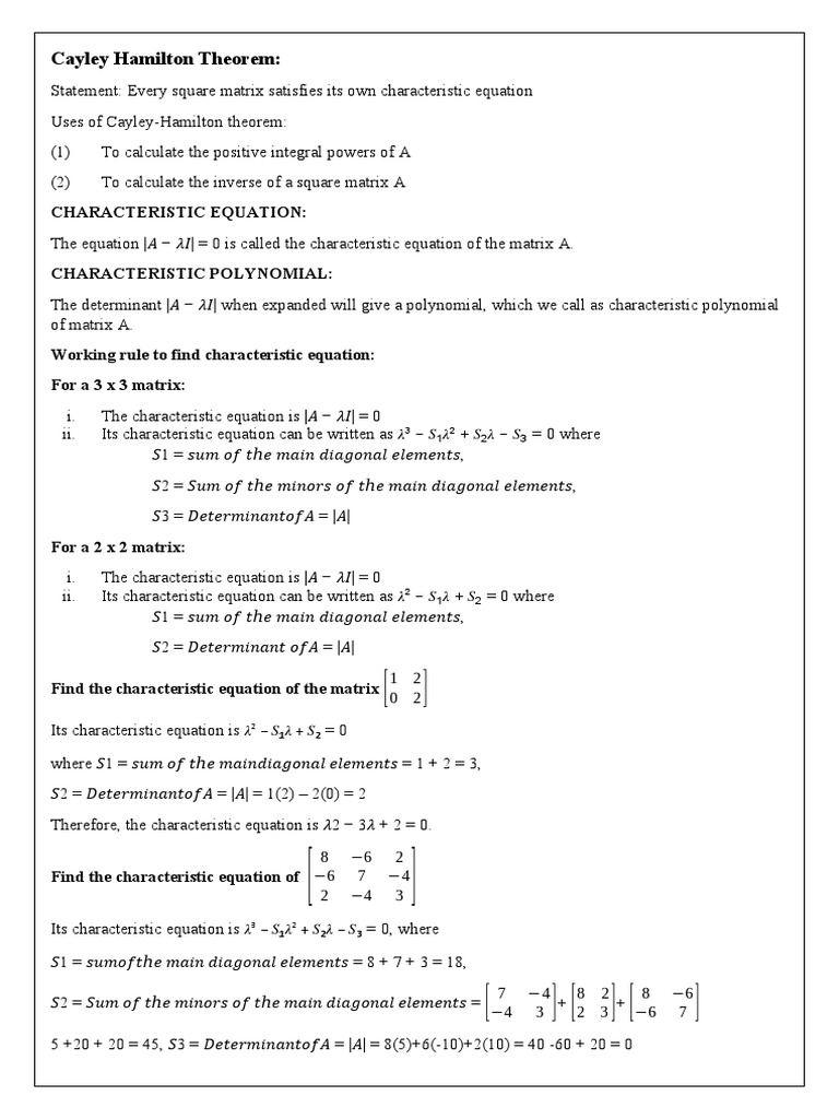 Cayley-Hamilton Theorem for Matrices | PDF | Eigenvalues And Eigenvectors | Algorithms