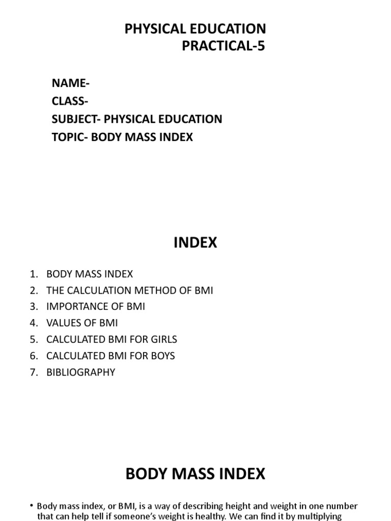 Physical Education Practical 5 | PDF | Body Mass Index | Obesity