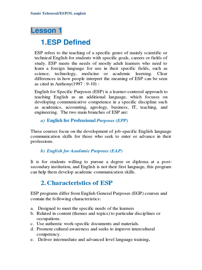 ESP Courses For 3rd Year Students 1st SM English L3 | PDF | Language ...