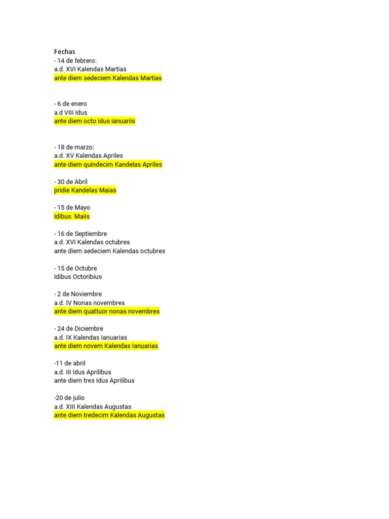Fechas Latín | PDF