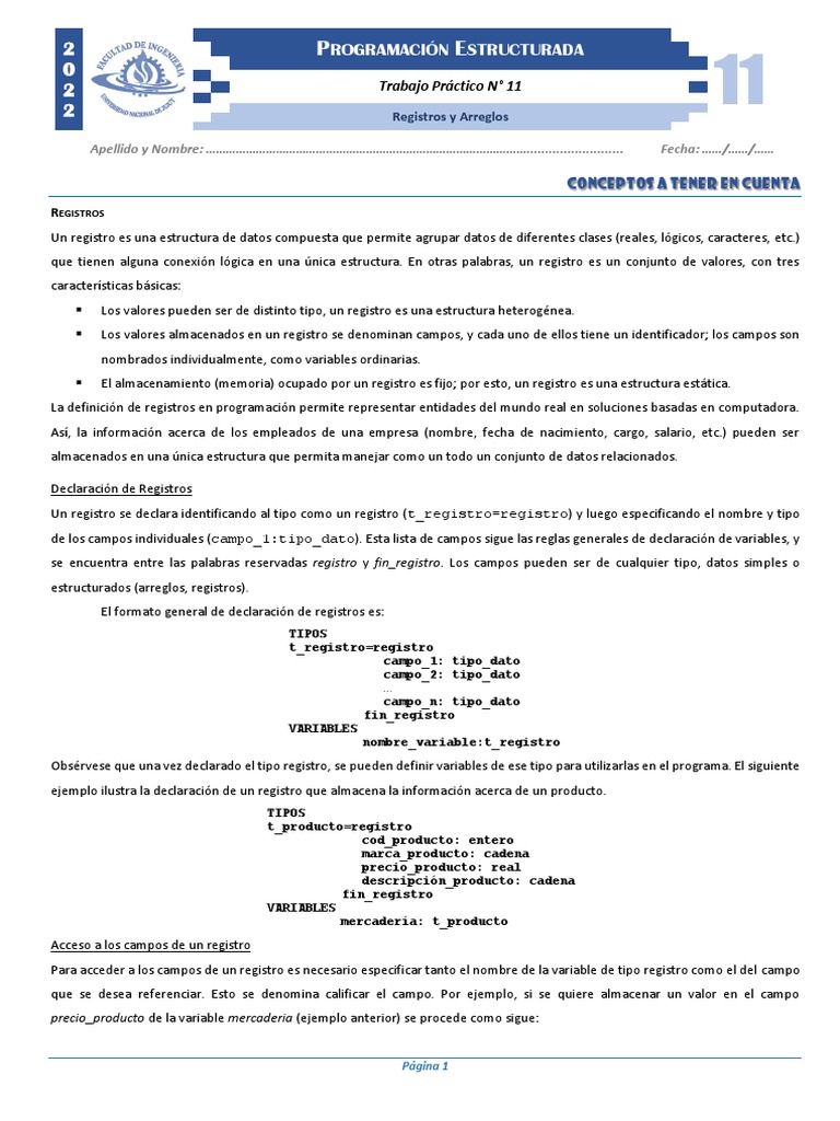 TP11. Registros y Arreglos | PDF