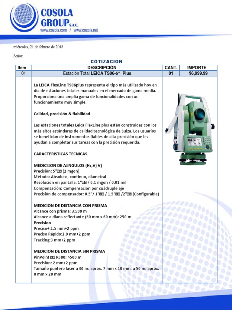 Estacion Total Leica TS06-5 Plus R500 | PDF