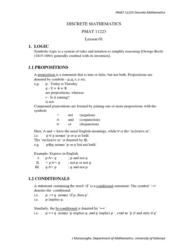 PMAT 11223 - Lesson 01 | PDF | Logic | Mathematical Logic