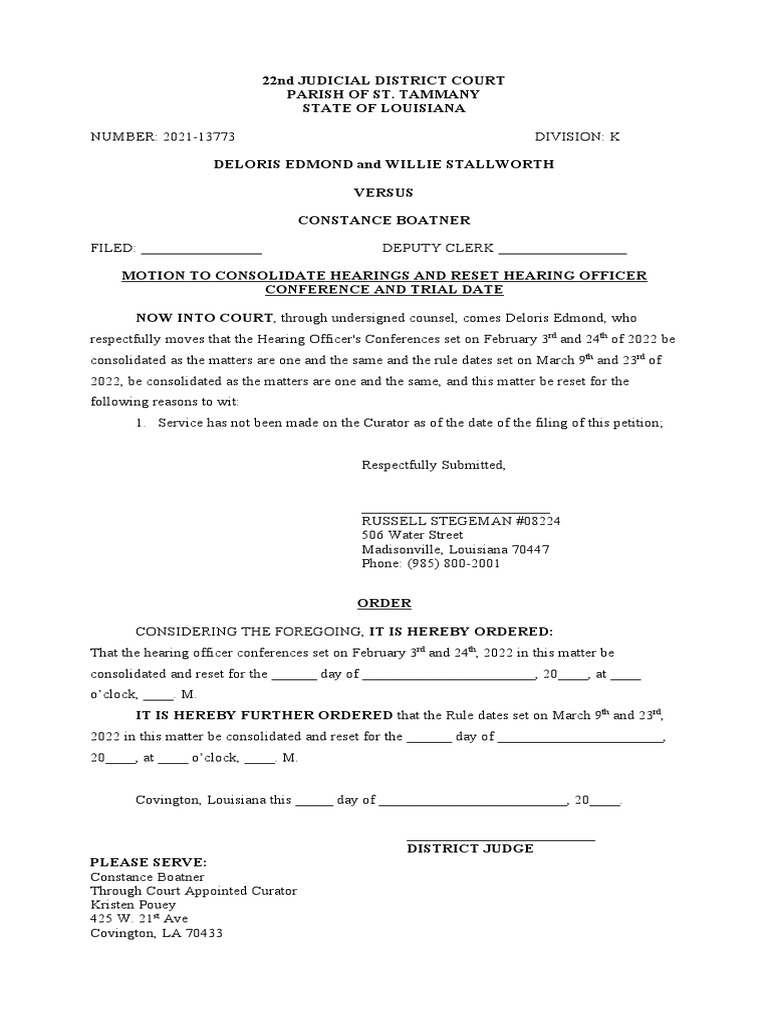 2022-0203 Motion To Consolidate and Reset | PDF | Judiciaries | Courts