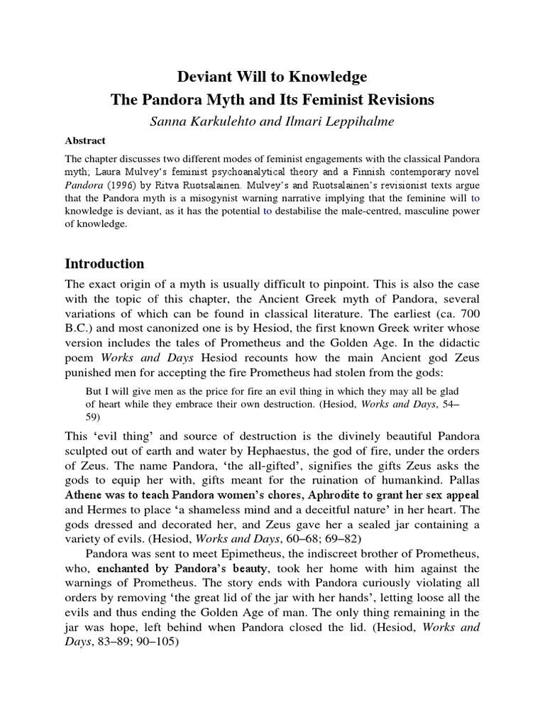 Deviant Will To Knowledge The Pandora Myth | PDF