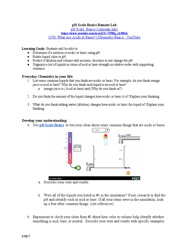 PH Scale Basics Remote Lab1 | PDF