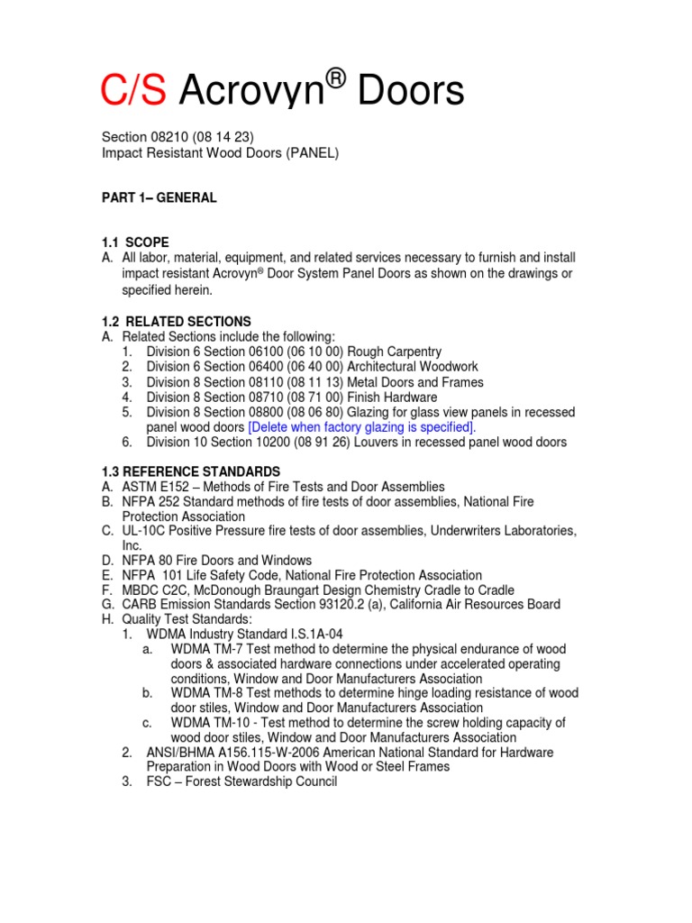 Panel Door Specs | PDF | Door | Screw