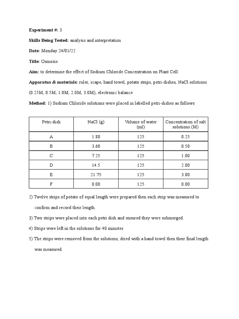 Effect of NaCl on Osmosis in Cells | PDF | Osmosis | Physical Sciences