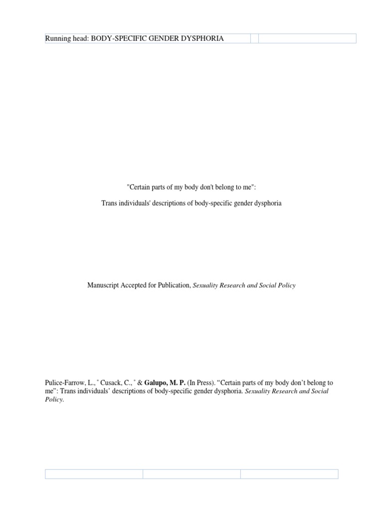 Body Dysphoria Accepted Version | PDF
