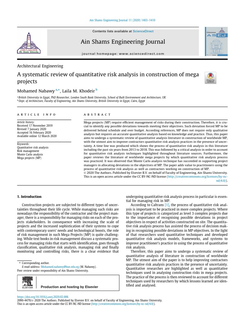 A Systematic Review of Quantitative Risk Analysis in Construction of ...