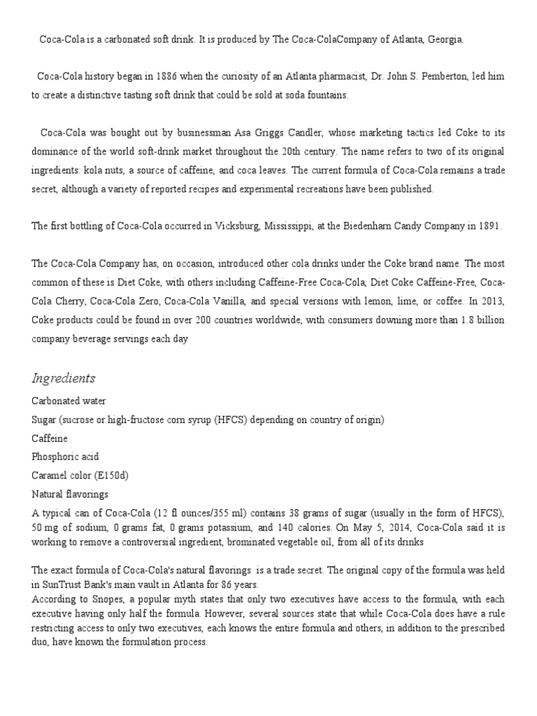 Coca-Cola: History, Facts, and Impact | PDF | Cooking, Food & Wine ...