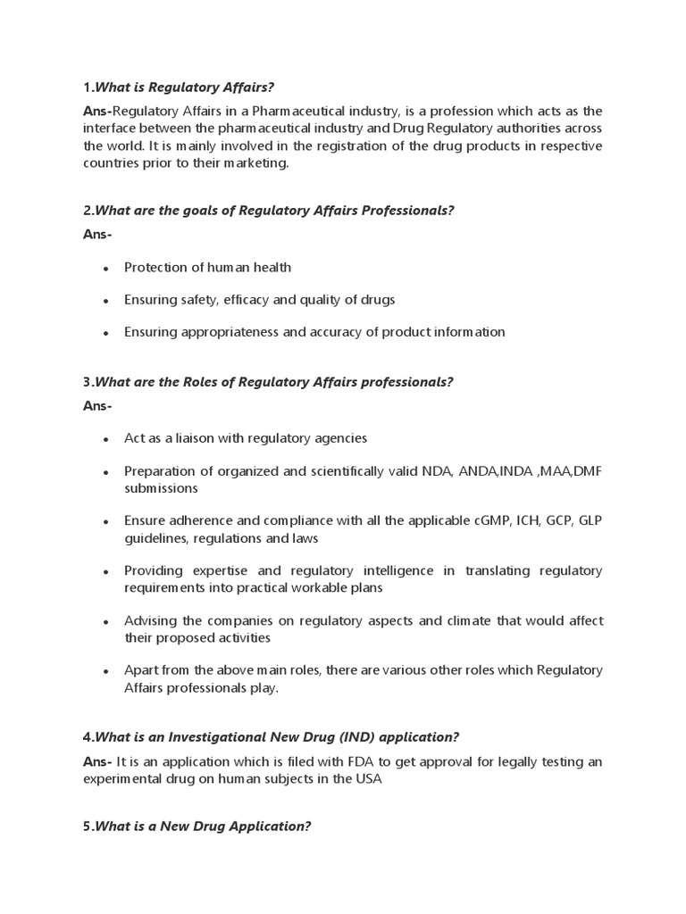 Regulatory Affairs Interview Questions and It's Answers | PDF