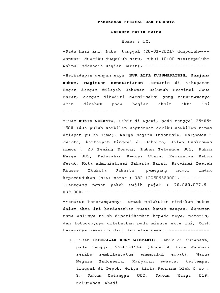 1611706979-Salinan REVISI IV MINUTA FIRMA GARUDHA PUTIH NATHA | PDF