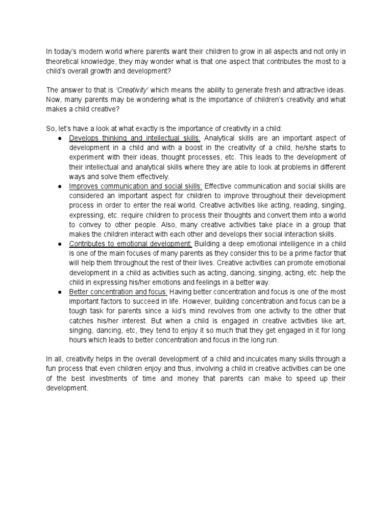 Importance of Creativity in Child | PDF | Creativity | Thought