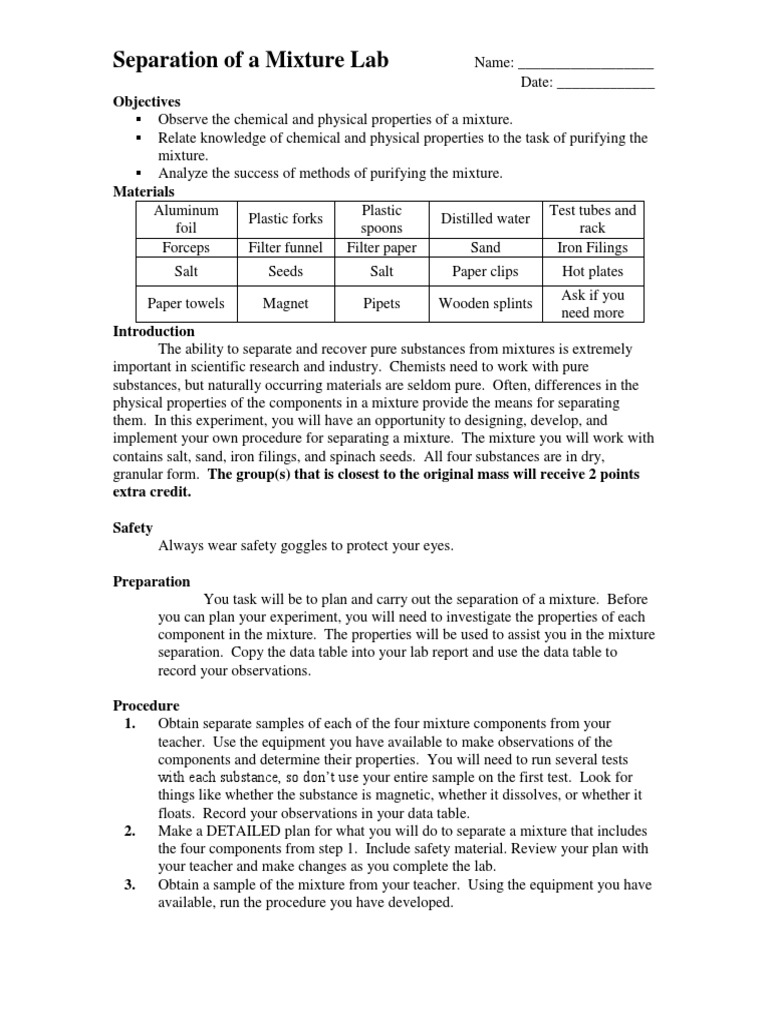 Separation of a Mixture Lab | PDF