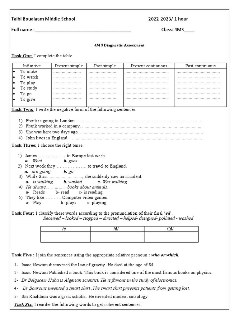 - 4MS - - - Diagnostic Test - - By Teacher Ramzi Kouadria 2018-2019 ...