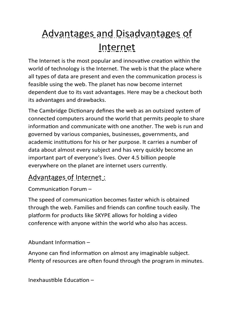 Advantages and Disadvantages of Internet | PDF