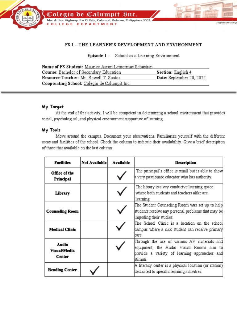 Episode 1 The School As A Learning Environment | PDF | Curriculum | Schools