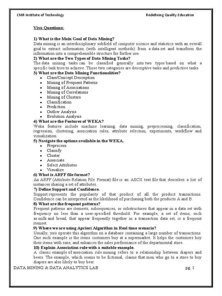 DMDA Viva Questions-1 | PDF | Regression Analysis | Cluster Analysis