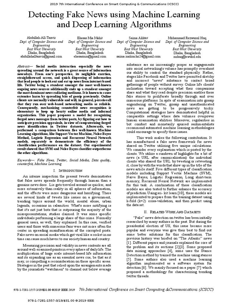 Detecting Fake News Using Machine Learning and Deep Learning Algorithms ...