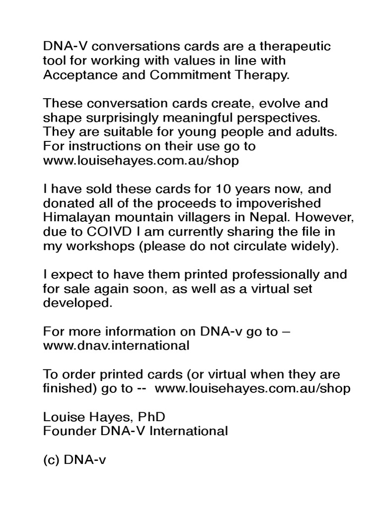 DNAv CARDS Hayes & Ciarrochi (2021) WWW - Dnav.international | PDF
