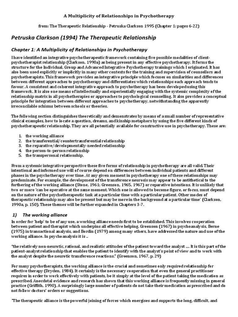 Clarkson P. (1994) The Psychotherapeutic Relationship | PDF ...