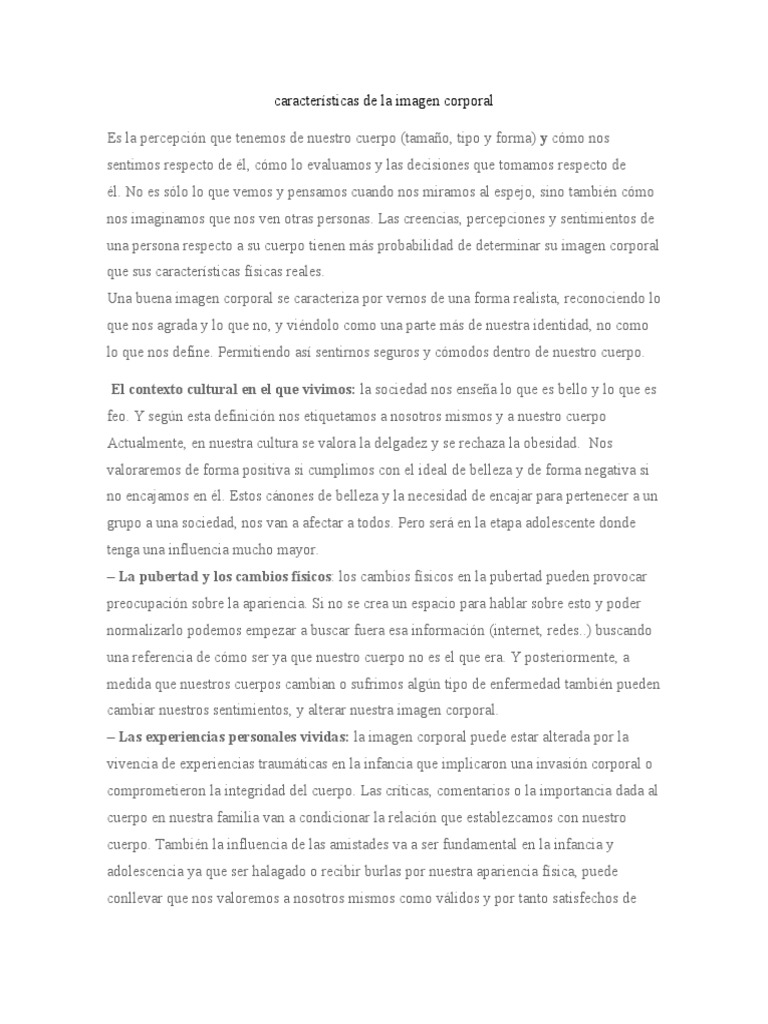 Características de la Imagen Corporal | PDF | Belleza | Conceptos ...