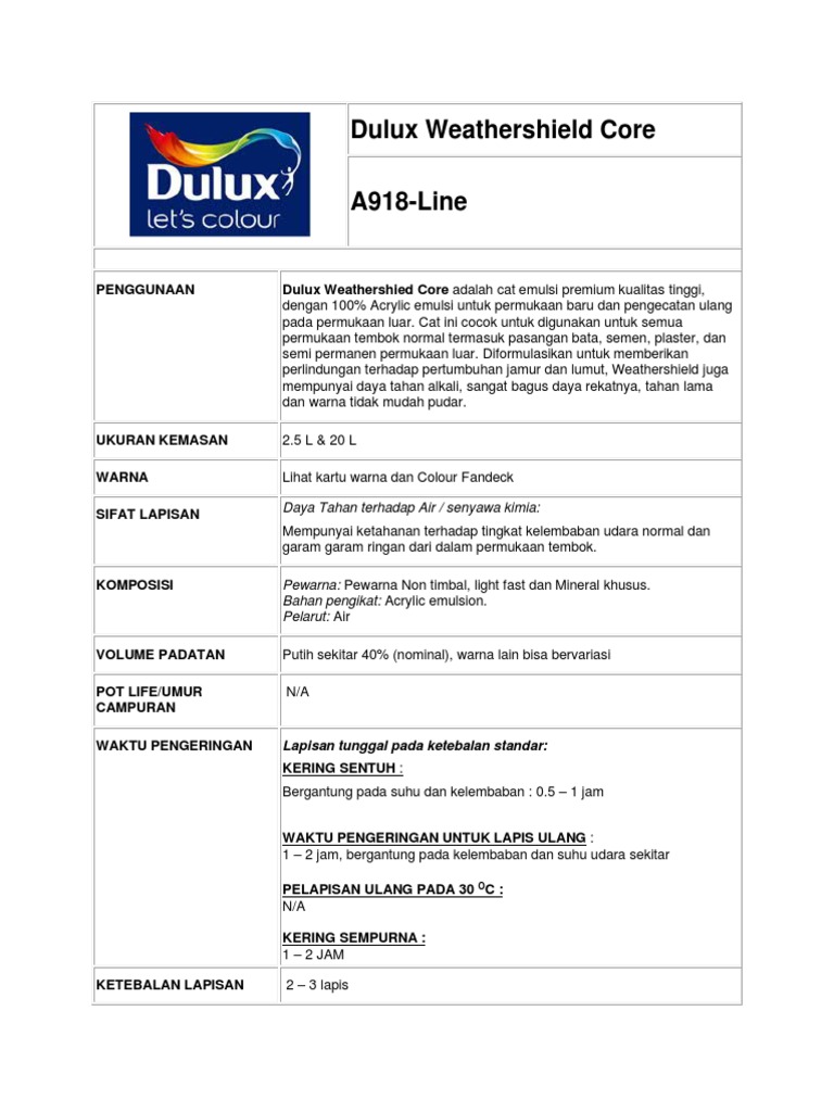 Tds A918 Dulux Weathershield Core Id Oct 2021 | PDF