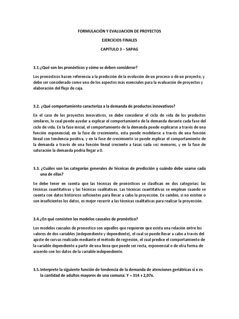 Ejercicios Finales Capitulo 3 Formulacion de Proyectos SAPAG | PDF