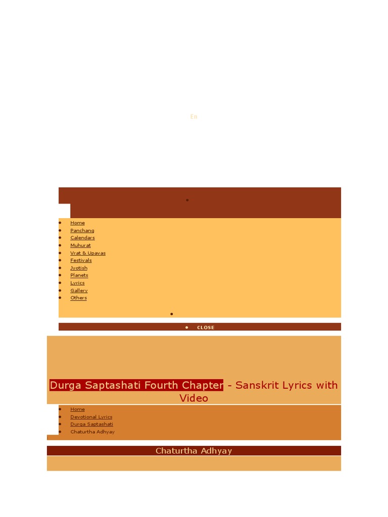 Durga Saptashati Fourth Chapter: - Sanskrit Lyrics With Video | PDF