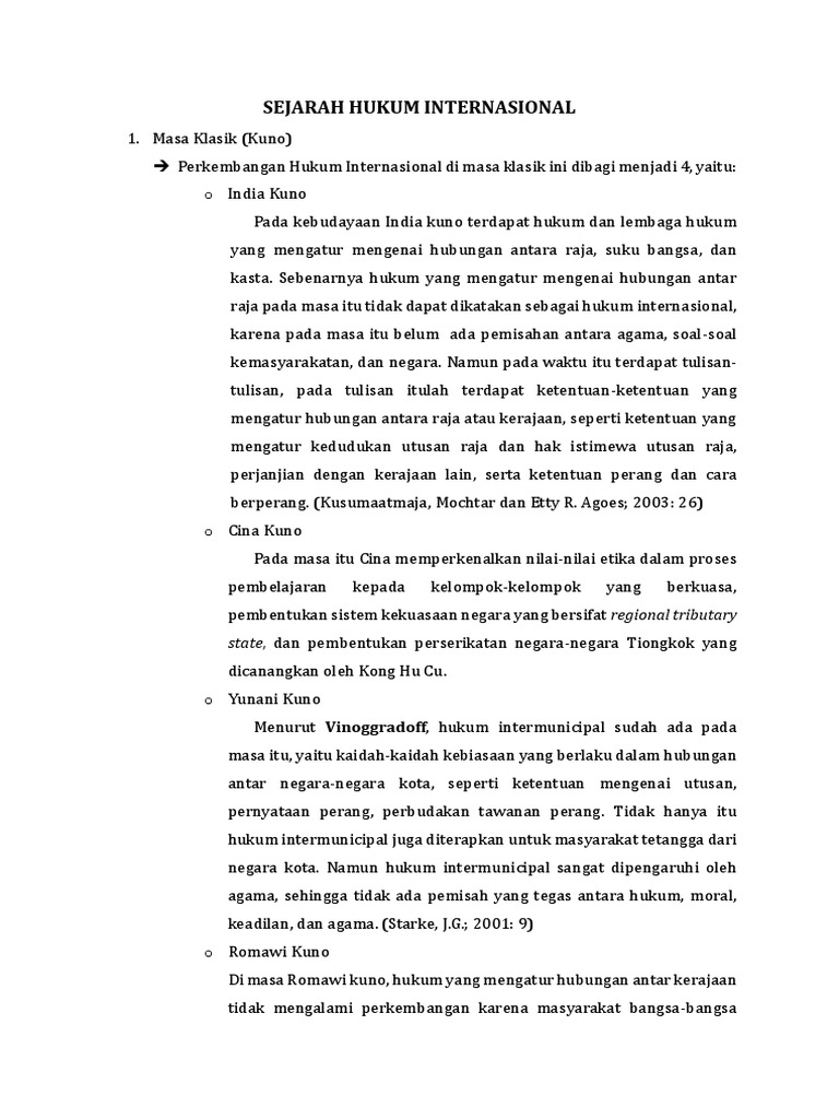 PERKEMBANGAN HUKUM INTERNASIONAL DARI MASA KLASIK HINGGA MODERN | PDF