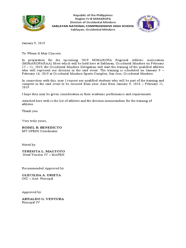 MIMAROPA RAA Meet Training Request | PDF | Athletic Sports | Summer ...
